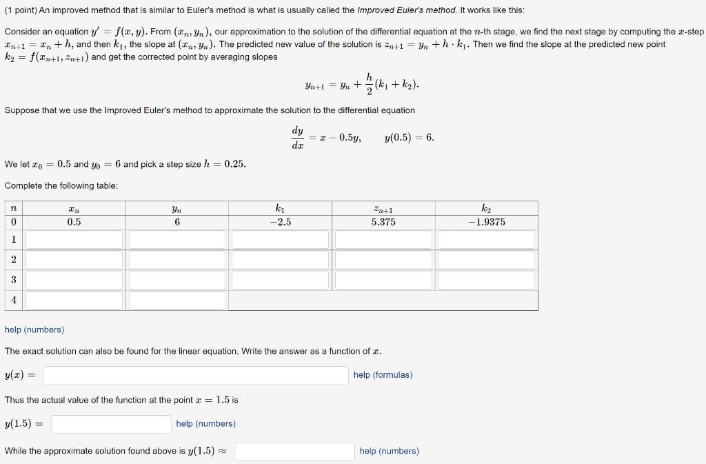 Solved (1 point) An improved method that is similar to | Chegg.com