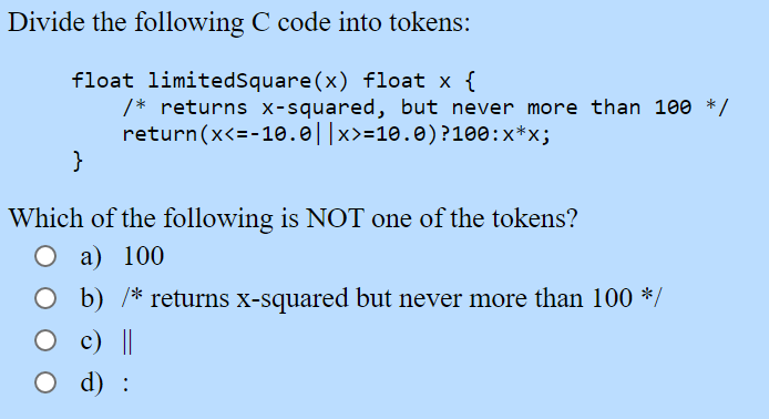 Solved Divide the following C code into tokens: float | Chegg.com