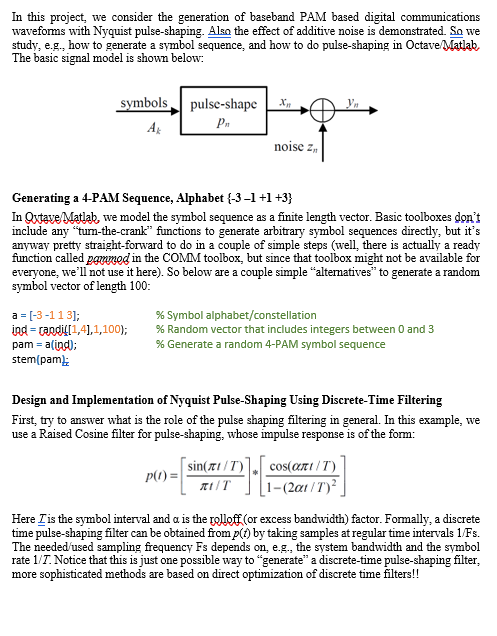 Solved In this project, we consider the generation of | Chegg.com