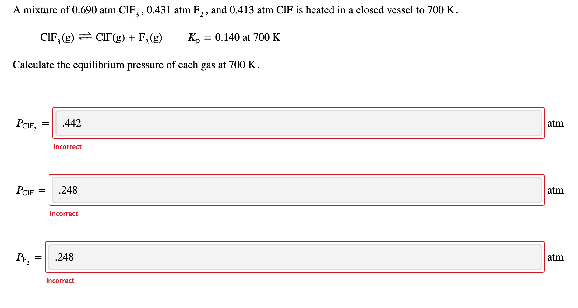 Solved A mixture of 0.690 atm CIF3, 0.431 atm F2, and 0.413 | Chegg.com