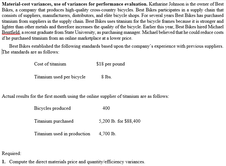 Solved Material-cost variances, use of variances for | Chegg.com