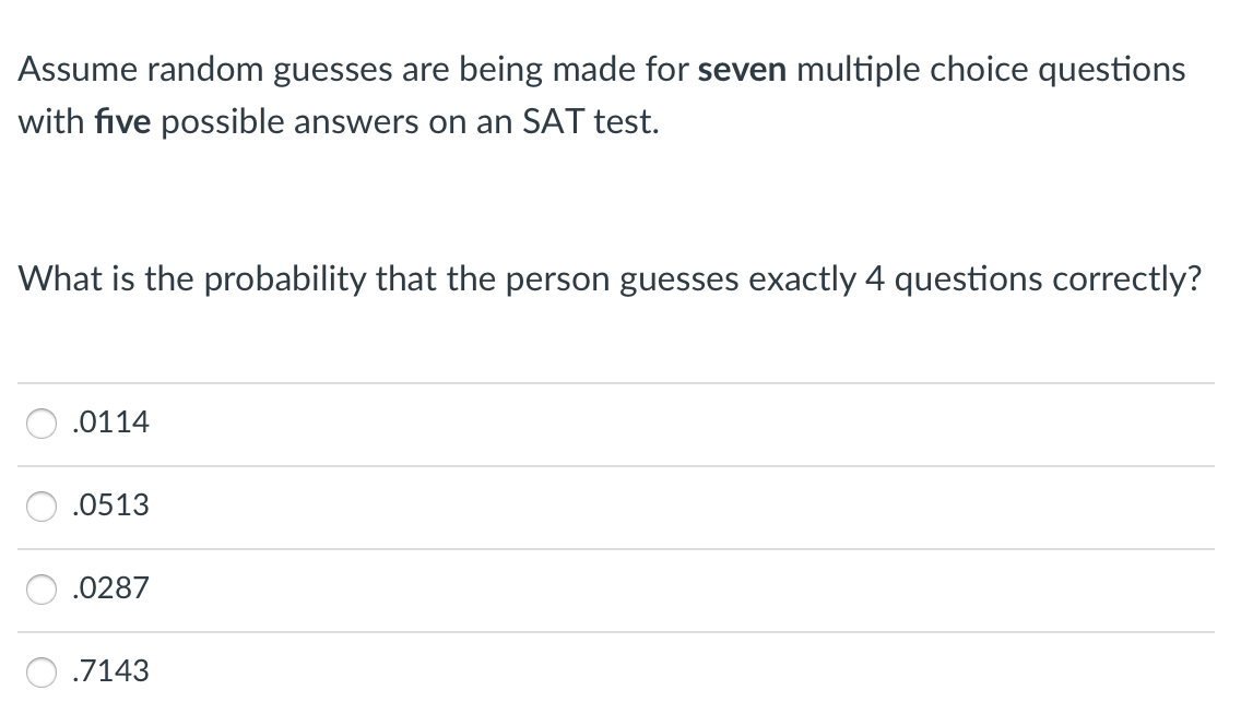 Solved Assume random guesses are being made for seven | Chegg.com