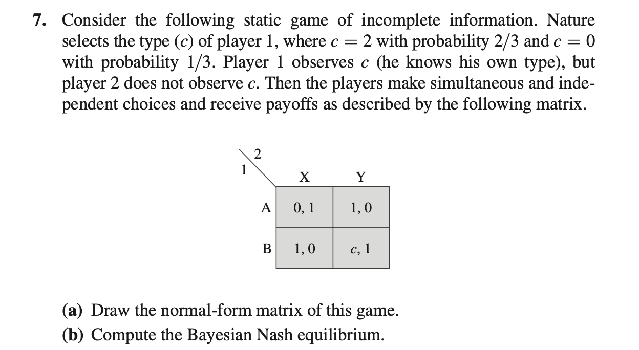 Consider the following static game of incomplete | Chegg.com