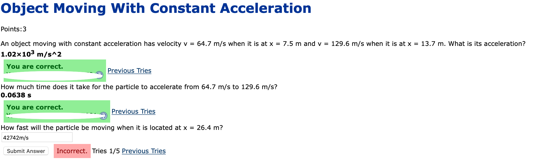 Solved Object Moving With Constant Acceleration Points:3 An | Chegg.com