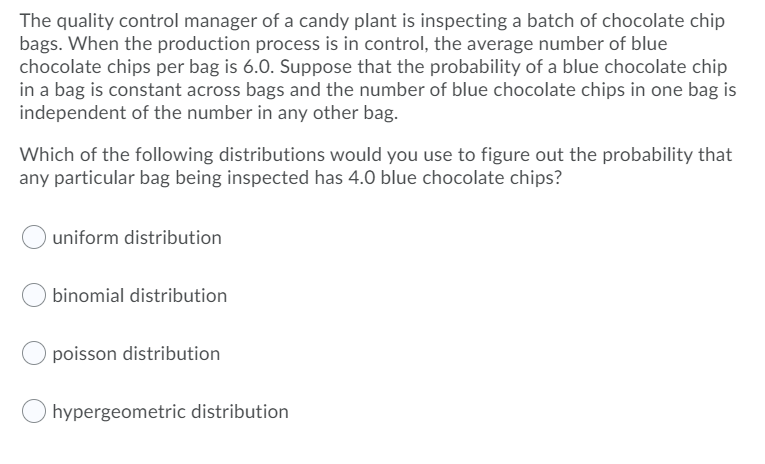 Solved The quality control manager of a candy plant is | Chegg.com