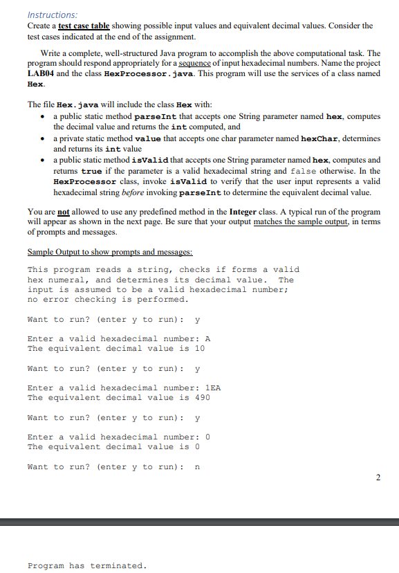 Solved I need to create two codes with a class named Hex and | Chegg.com