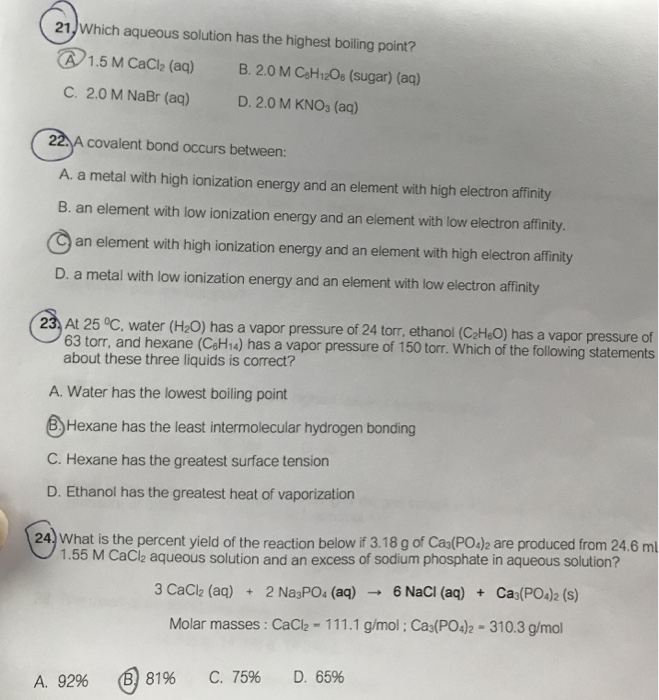 Solved 21)Which aqueous solution has the highest boiling | Chegg.com