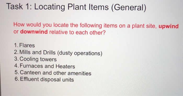 Solved Task 1: Locating Plant Items (General) How would you | Chegg.com