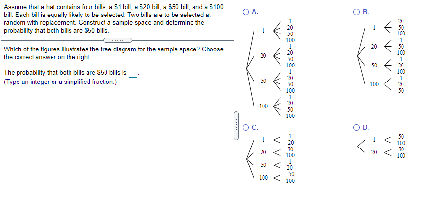 Solved OA. B. Assume that a hat contains four bills: a $1 | Chegg.com