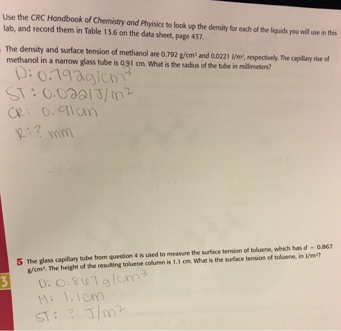 Solved Use the CRC Handbook of Chemistry and Phyisics to | Chegg.com