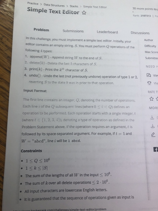 Solved Practice > Data Structures > Stacks >Simple Text | Chegg.com