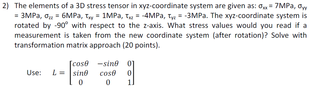 Solved 2) The elements of a 3D stress tensor in | Chegg.com
