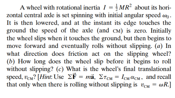 Solved A wheel with rotational inertia I=21MR2 about its | Chegg.com