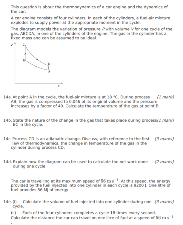 Solved This question is about the thermodynamics of a car | Chegg.com