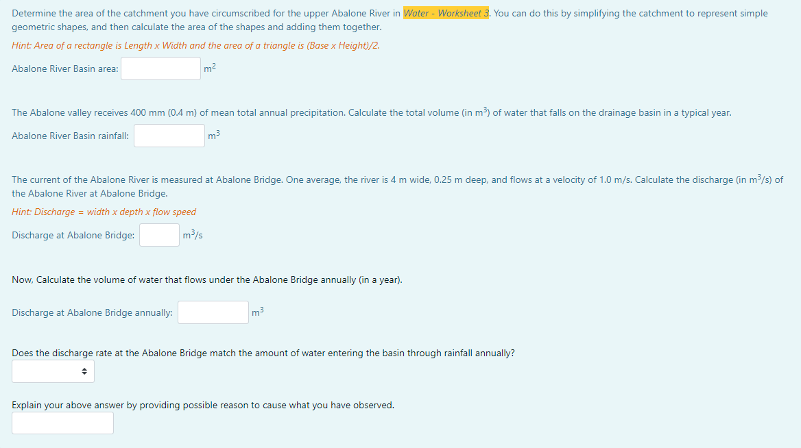 Solved Determine the area of the catchment you have | Chegg.com
