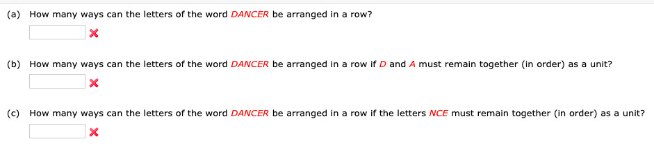 Solved (a) How many ways can the letters of the word DANCER | Chegg.com