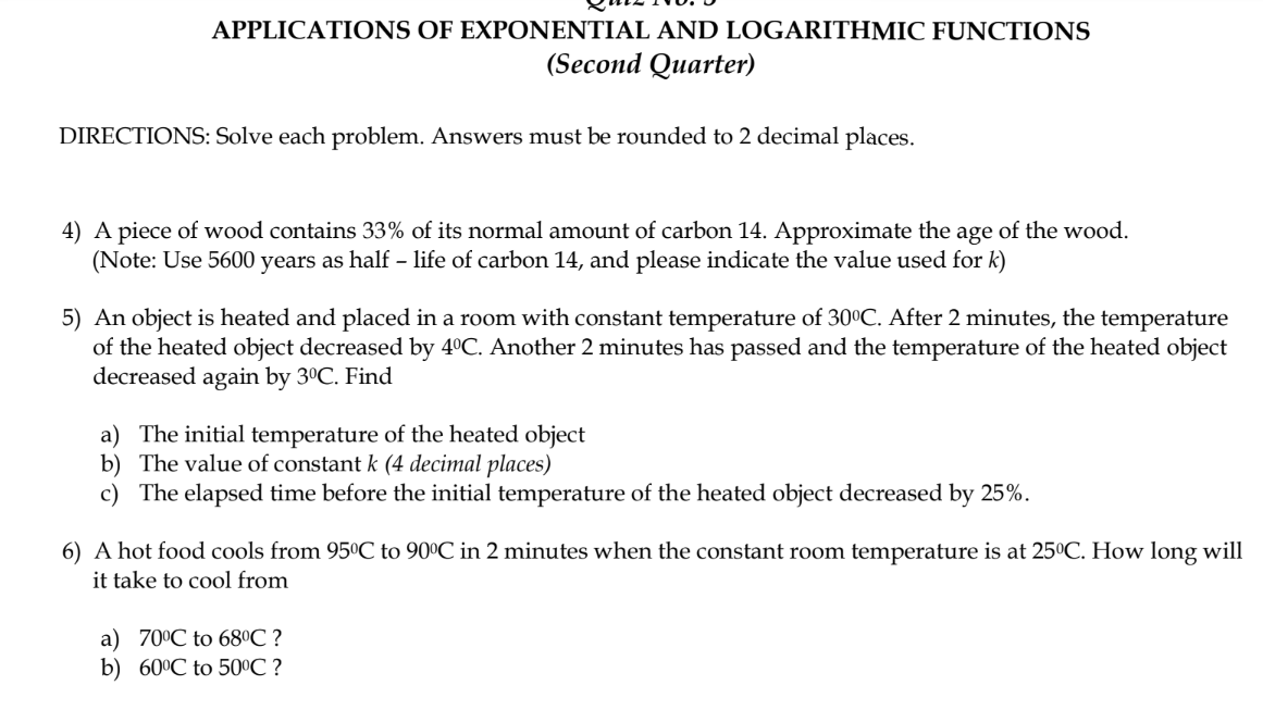 Solved APPLICATIONS OF EXPONENTIAL AND LOGARITHMIC FUNCTIONS | Chegg.com