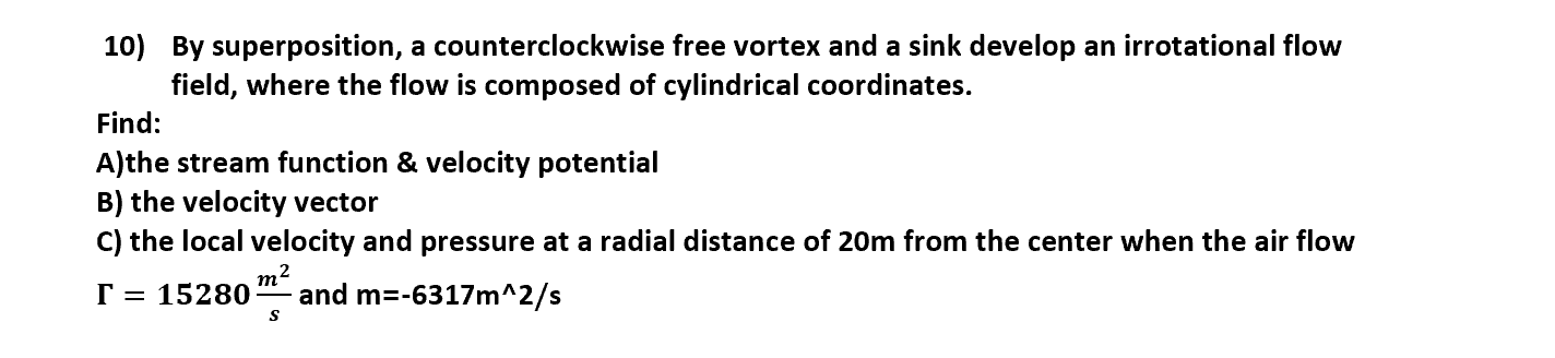Solved 10) By superposition, a counterclockwise free vortex | Chegg.com