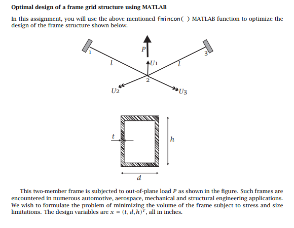 Optimal design of a frame grid structure using MATLAB | Chegg.com