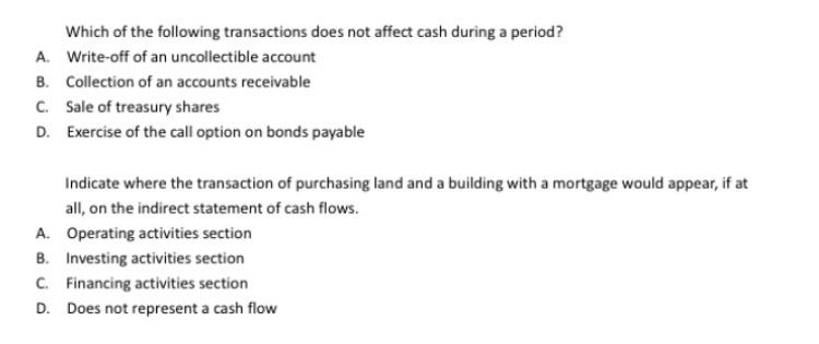 Solved Which of the following transactions does not affect | Chegg.com