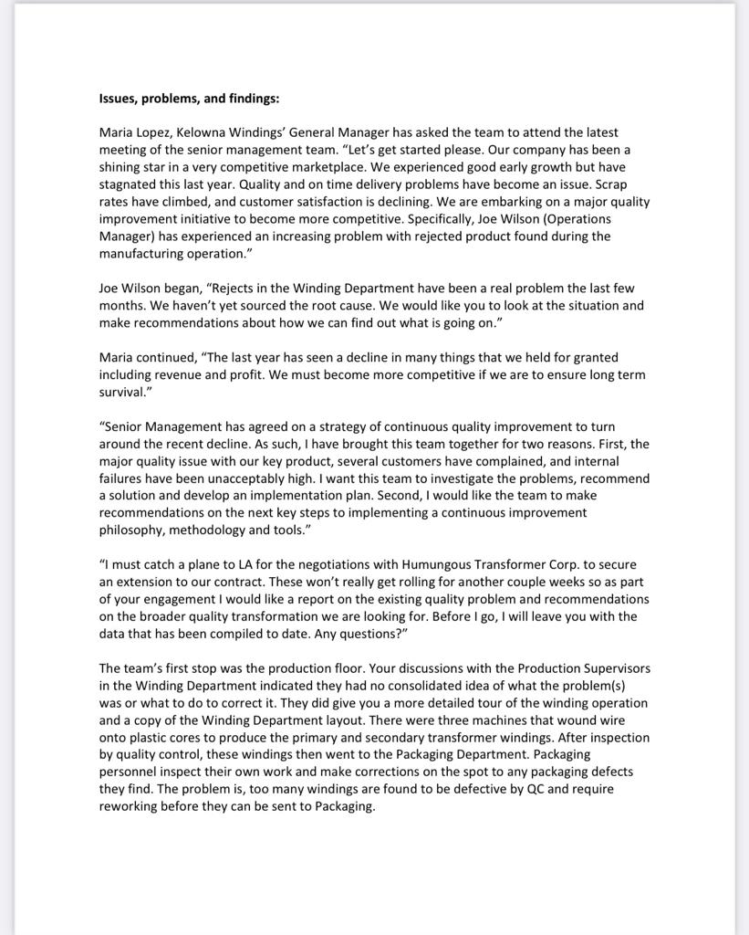 Solved Case Study: Kelowna Windings Background: Your | Chegg.com