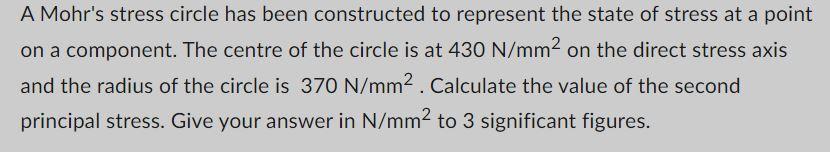 Solved A Mohr's stress circle has been constructed to | Chegg.com