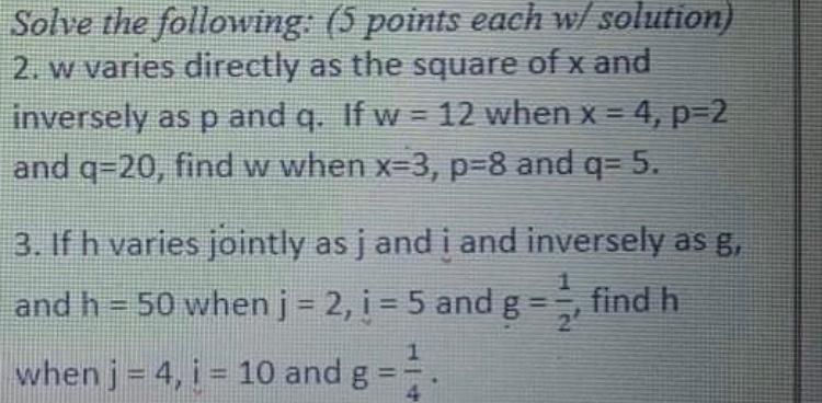 Solved Solve the following: (5 points each w/ solution) 2. w | Chegg.com