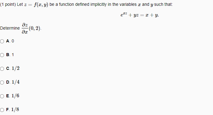 Solved (1 point) Let z = f(x, y) be a function defined | Chegg.com
