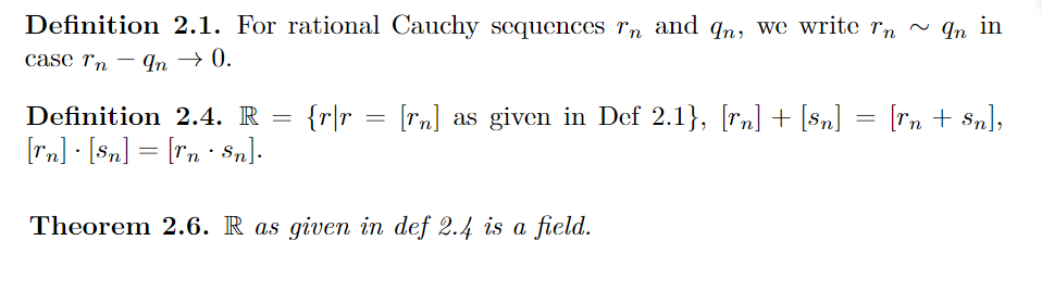 Solved Definition 2.1. For rational Cauchy sequences in and | Chegg.com