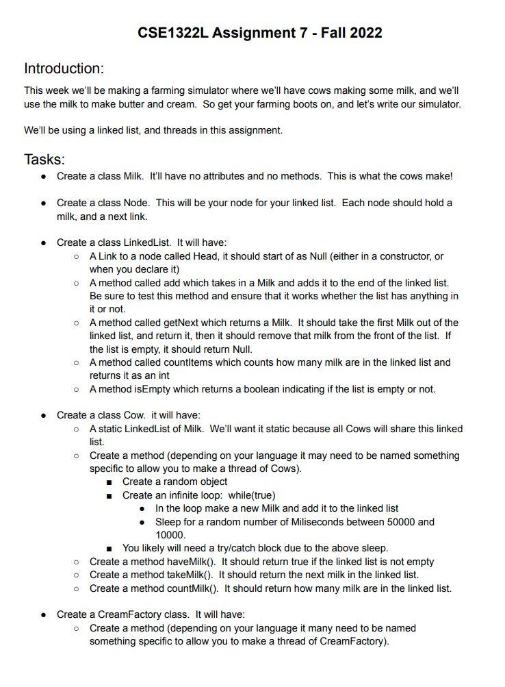 Solved Tasks: - Create a class Milk. It'll have no | Chegg.com