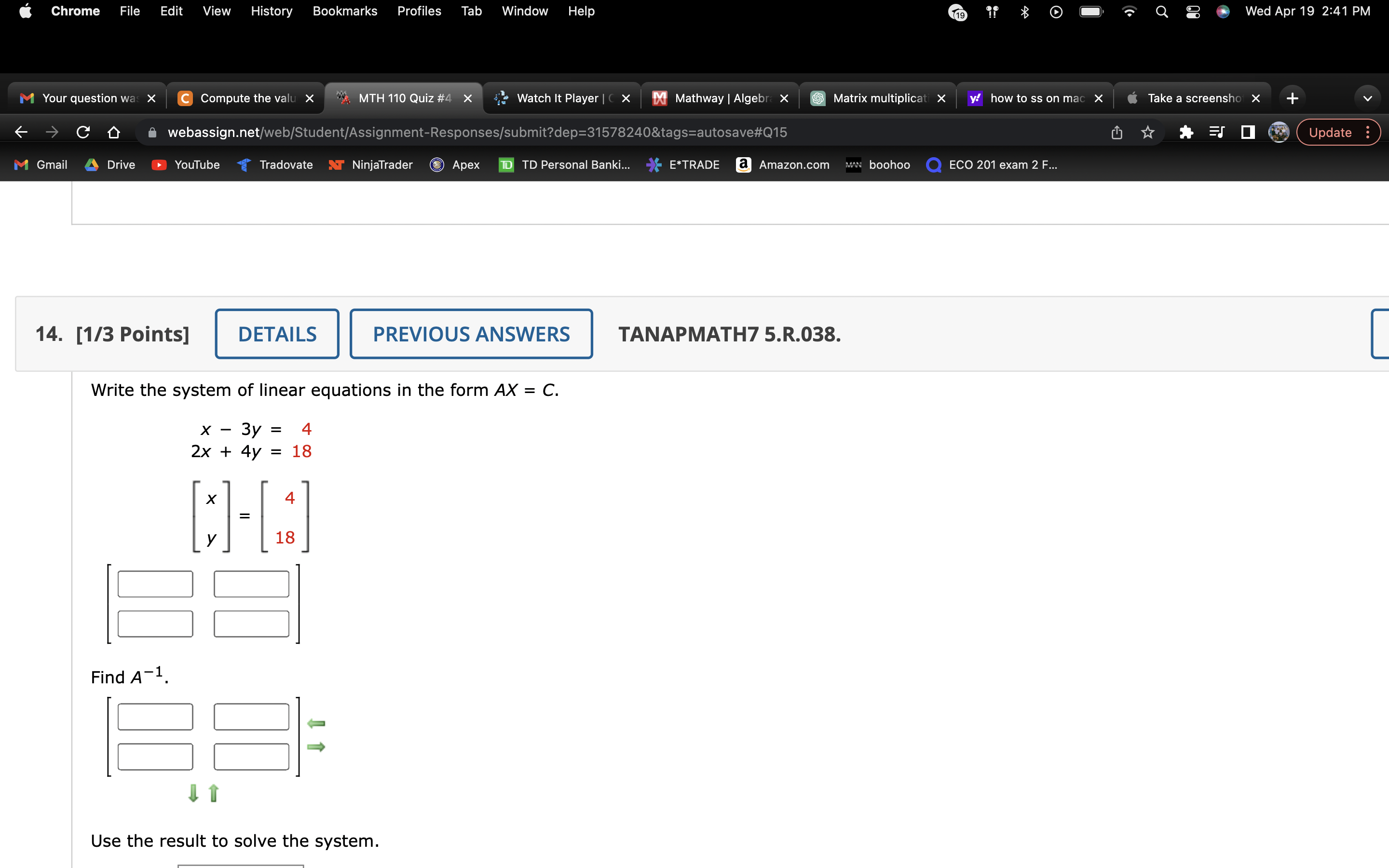 Solved Write the system of linear equations in the form | Chegg.com