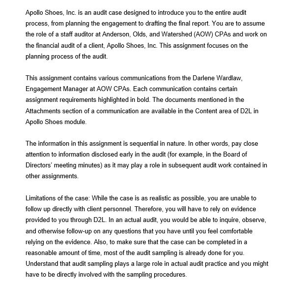 Apollo Shoes, Inc. is an audit case designed to | Chegg.com