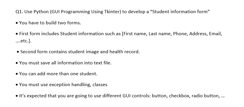 Solved Q1 Use Python Gui Programming Using Tkinter To