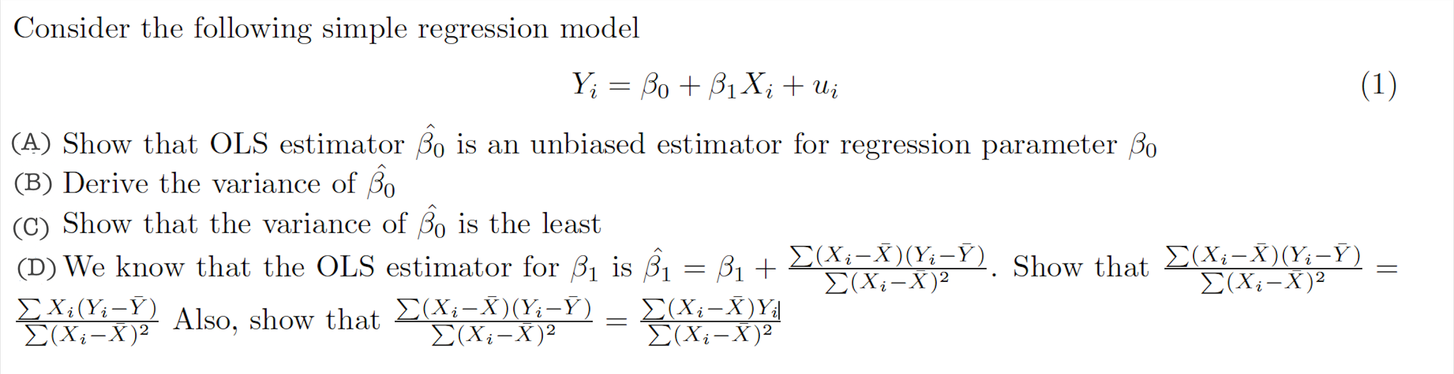 Solved Consider The Following Simple Regression Model Y 5839