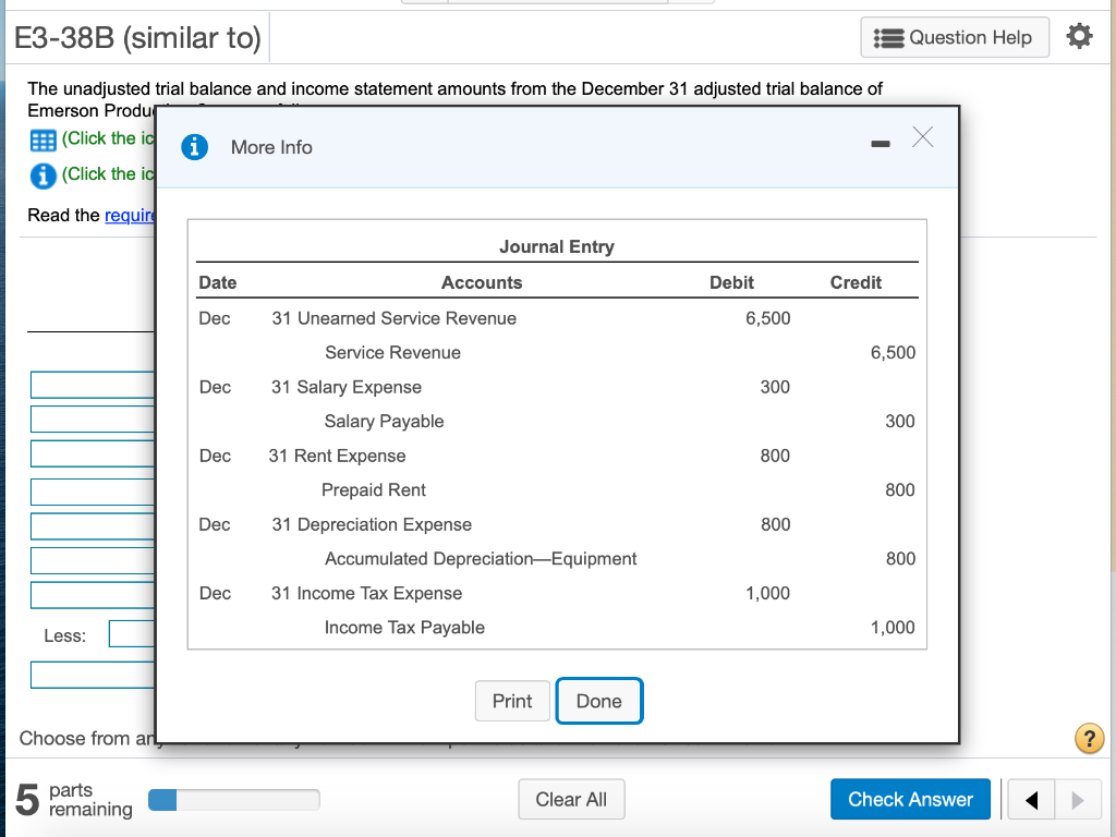Solved E3-38B (similar to) s Question Help The unadjusted | Chegg.com