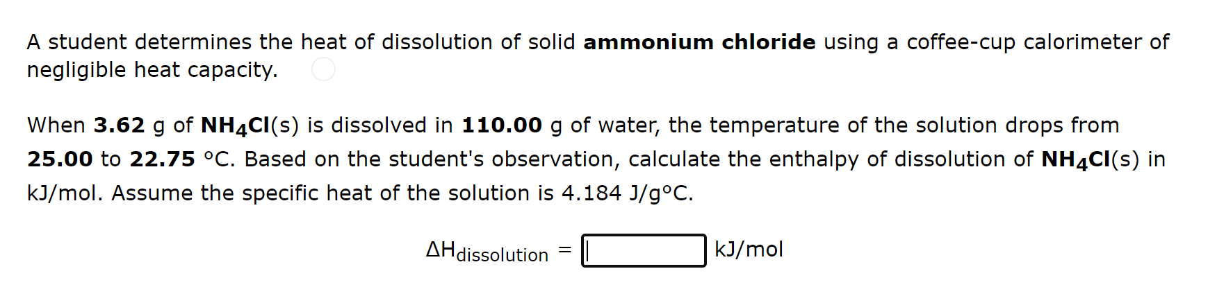 Solved A student determines the heat of dissolution of solid | Chegg.com