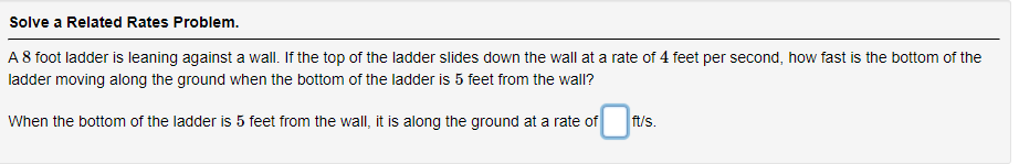 Solved Solve a Related Rates Problem. A8 foot ladder is | Chegg.com