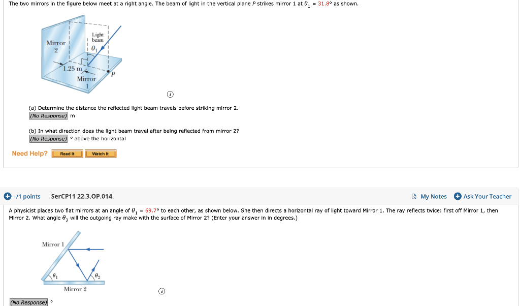 Solved The two mirrors in the figure below meet at a right | Chegg.com