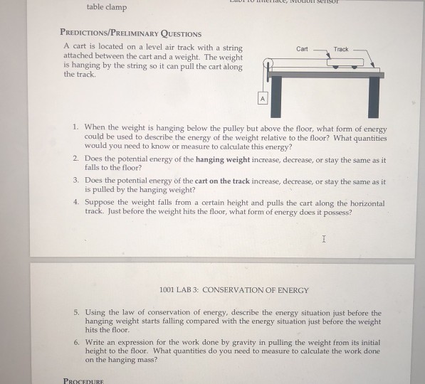 Solved table clamp PREDICTIONS/PRELIMINARY QUESTIONS A cart | Chegg.com