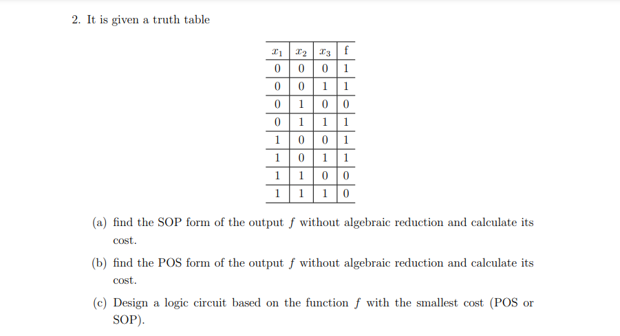 Solved 2. It is given a truth table (a) find the SOP form of | Chegg.com