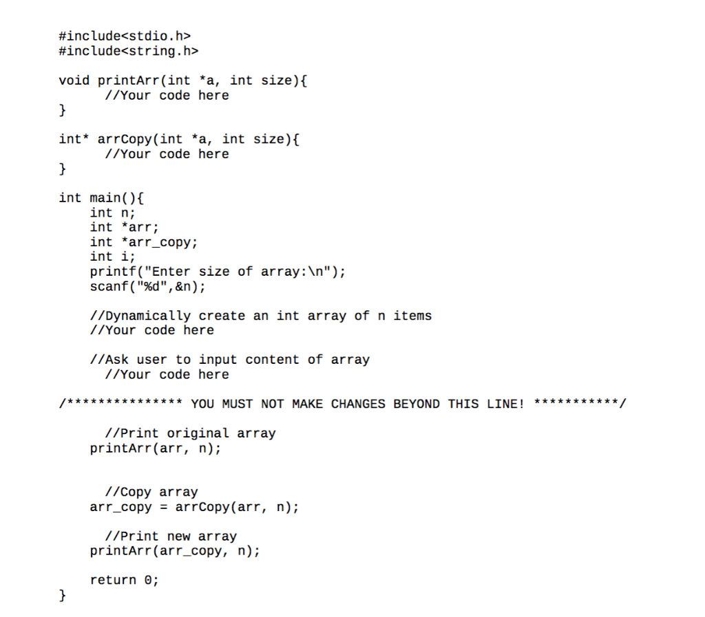 Solved (Assignment 3, individual) Complete arrCopy.c Study | Chegg.com