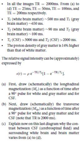 1. Assume an MRI spin-echo (SE) sequence with Bo | Chegg.com