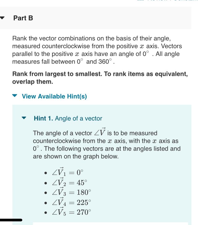 Part A Rank the vector combinations on the basis of | Chegg.com