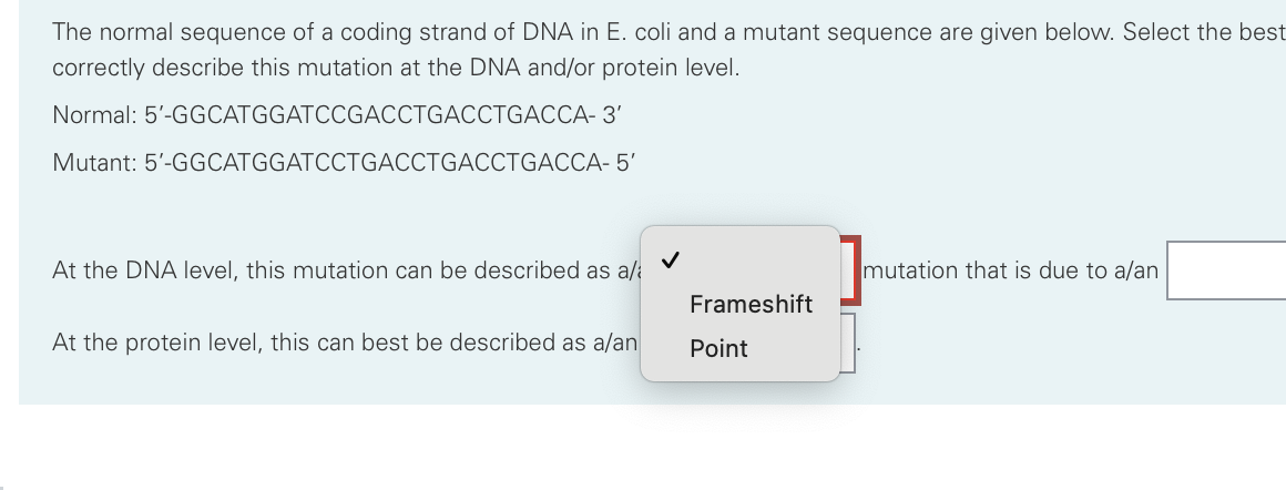 Solved The normal sequence of a coding strand of DNA in E. | Chegg.com