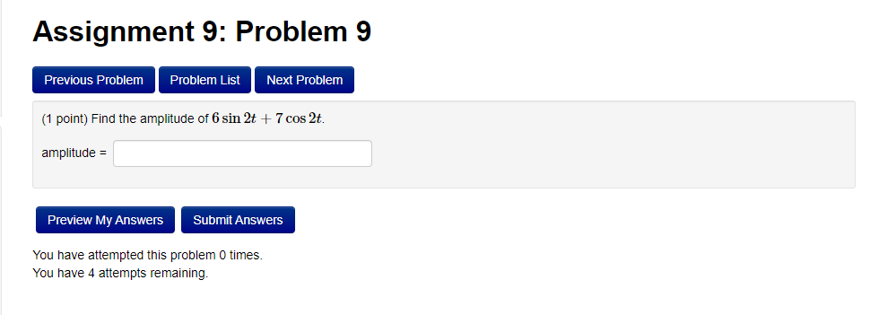 Solved Assignment 9 Problem 9 Previous Problem Problem List 