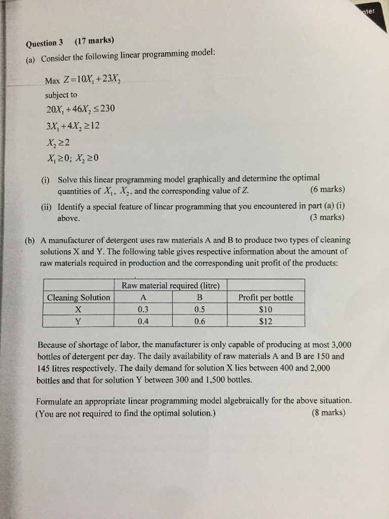 Solved Question 3 (17 marks) (a) Consider the following | Chegg.com