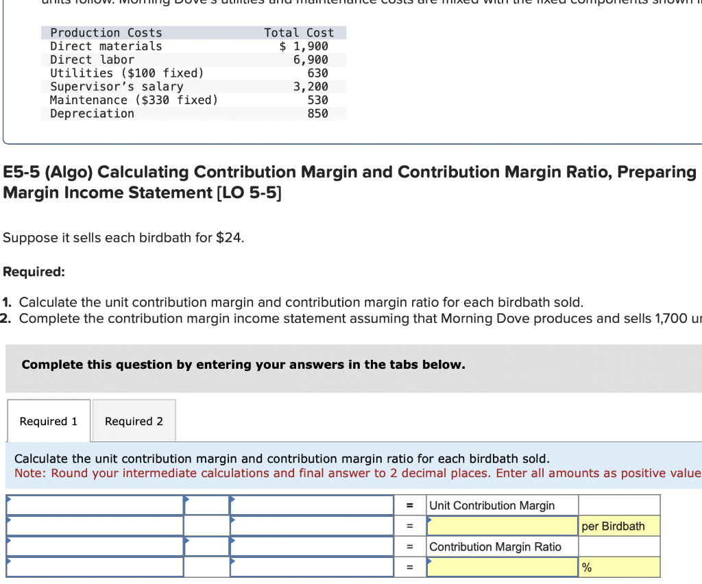 Solved E5 5 Algo Calculating Contribution Margin And Chegg