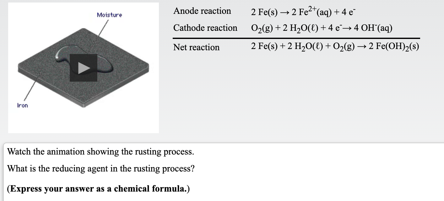 Solved Anode reaction Moisture Cathode reaction 2 Fe(s) → 2 | Chegg.com