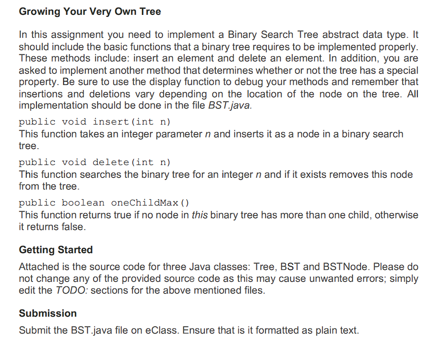 Solved Growing Your Very Own Tree In this assignment you | Chegg.com