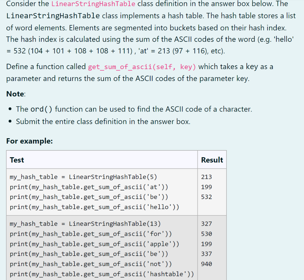 Solved starter code: class LinearStringHashTable: def | Chegg.com
